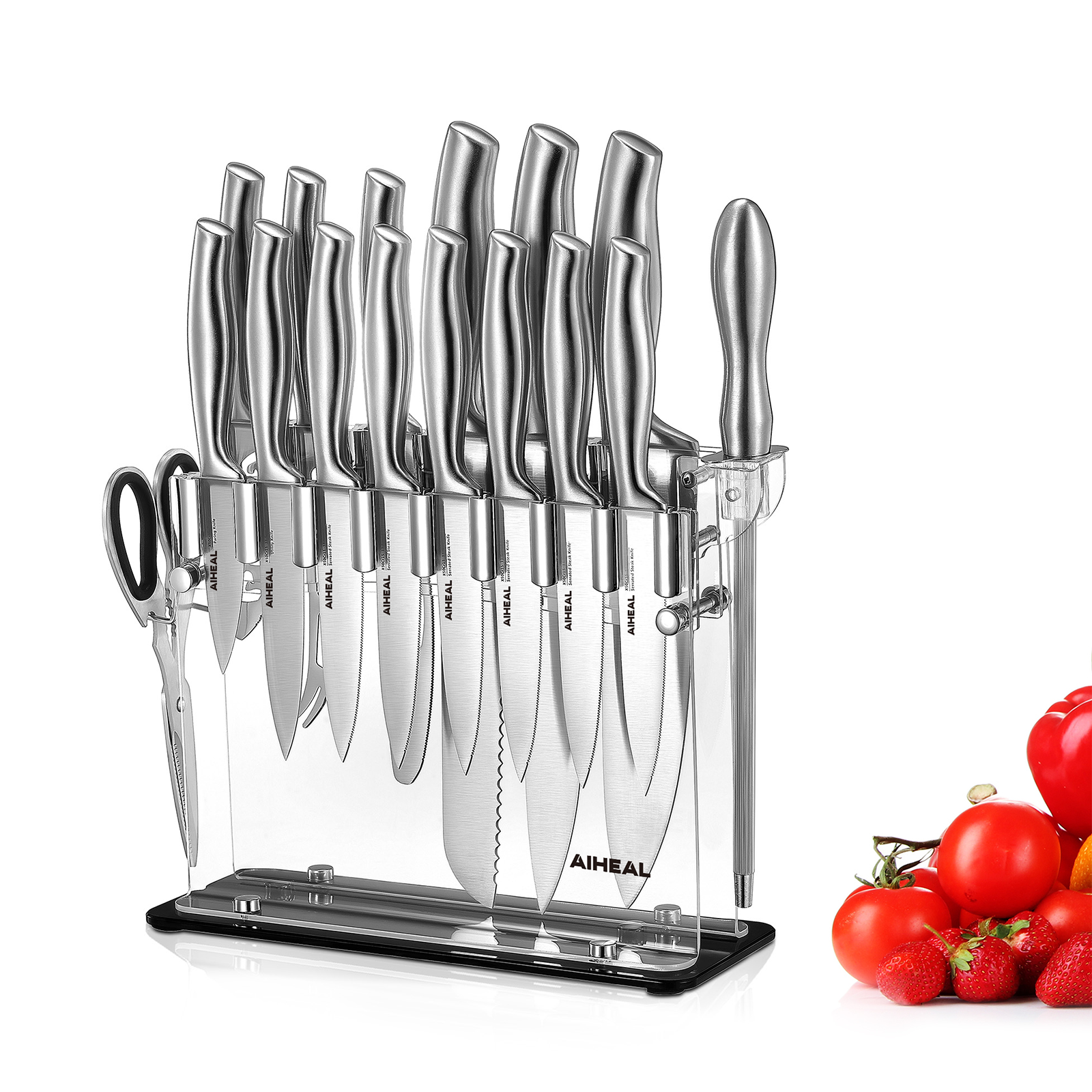 Aiheal Knife Set,17 Pieces Stainless Steel Kitchen Knife Set with Clea